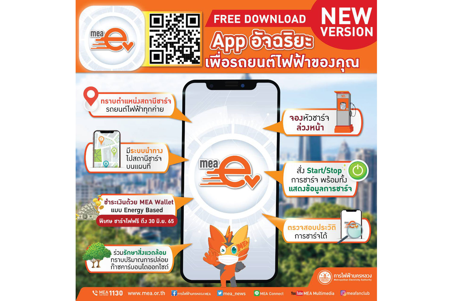MEA EV Application เวอร์ชันใหม่ !! ครบทุกเรื่องรถยนต์ไฟฟ้า มอบสิทธิพิเศษชาร์จไฟฟรี ถึง 30 มิ.ย. 65